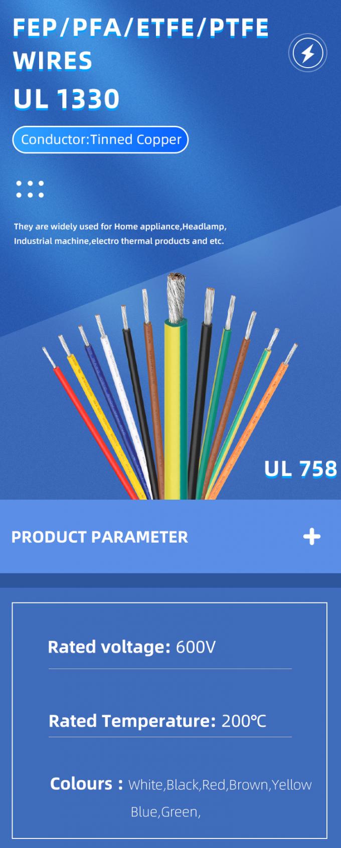 UL1330 600V Stranded Conductor FEP Insulated Wire 200C Motor