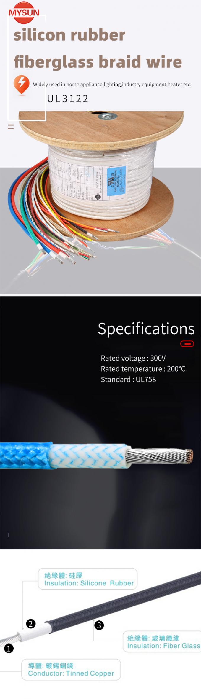 18AWG FT2 Silicone Rubber Wires 300v 200C UL3122 Black Home Appliance Uav Lighting